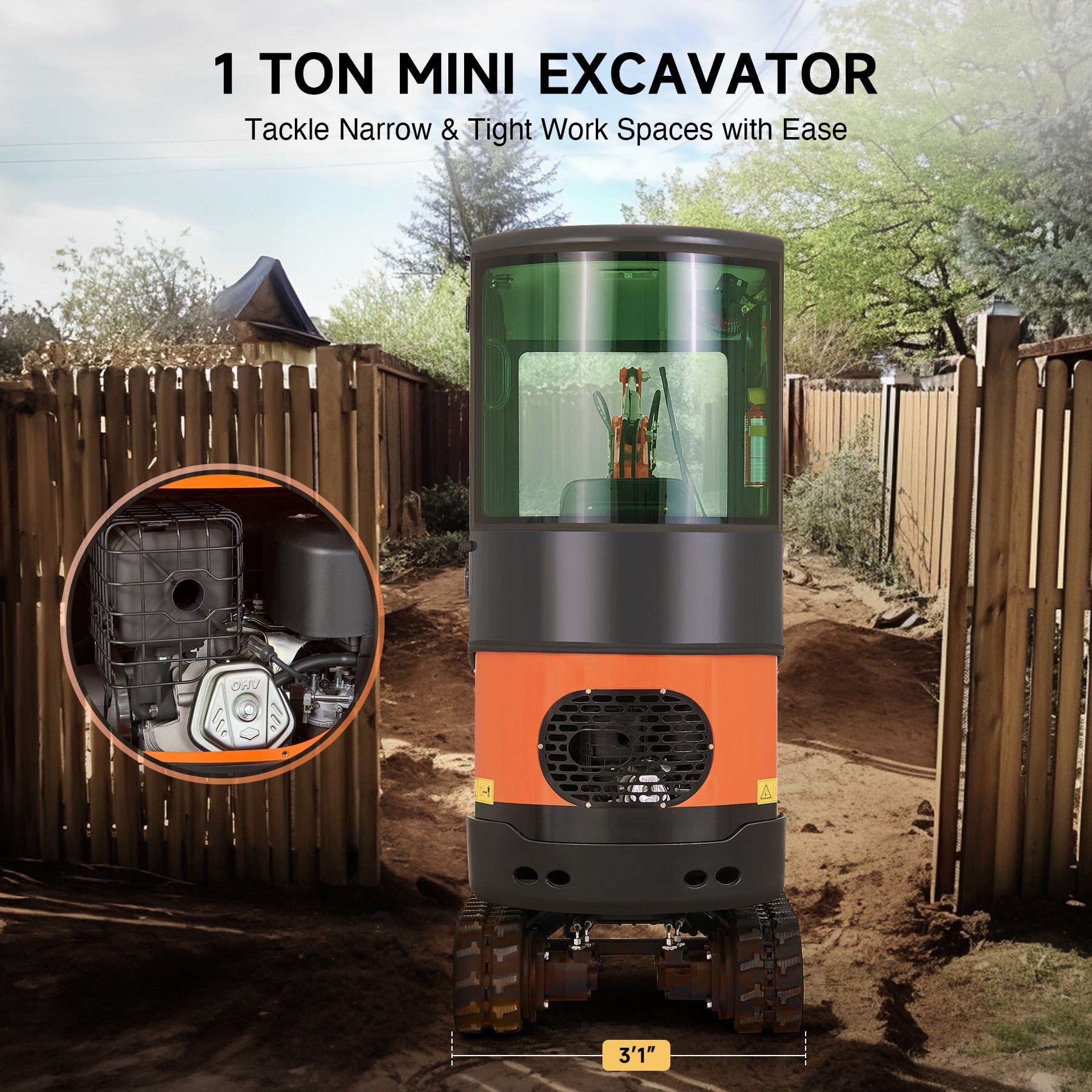 13.5 HP Mini Excavator: 1 Ton Mini Digger with Enclosed Cab – AHM