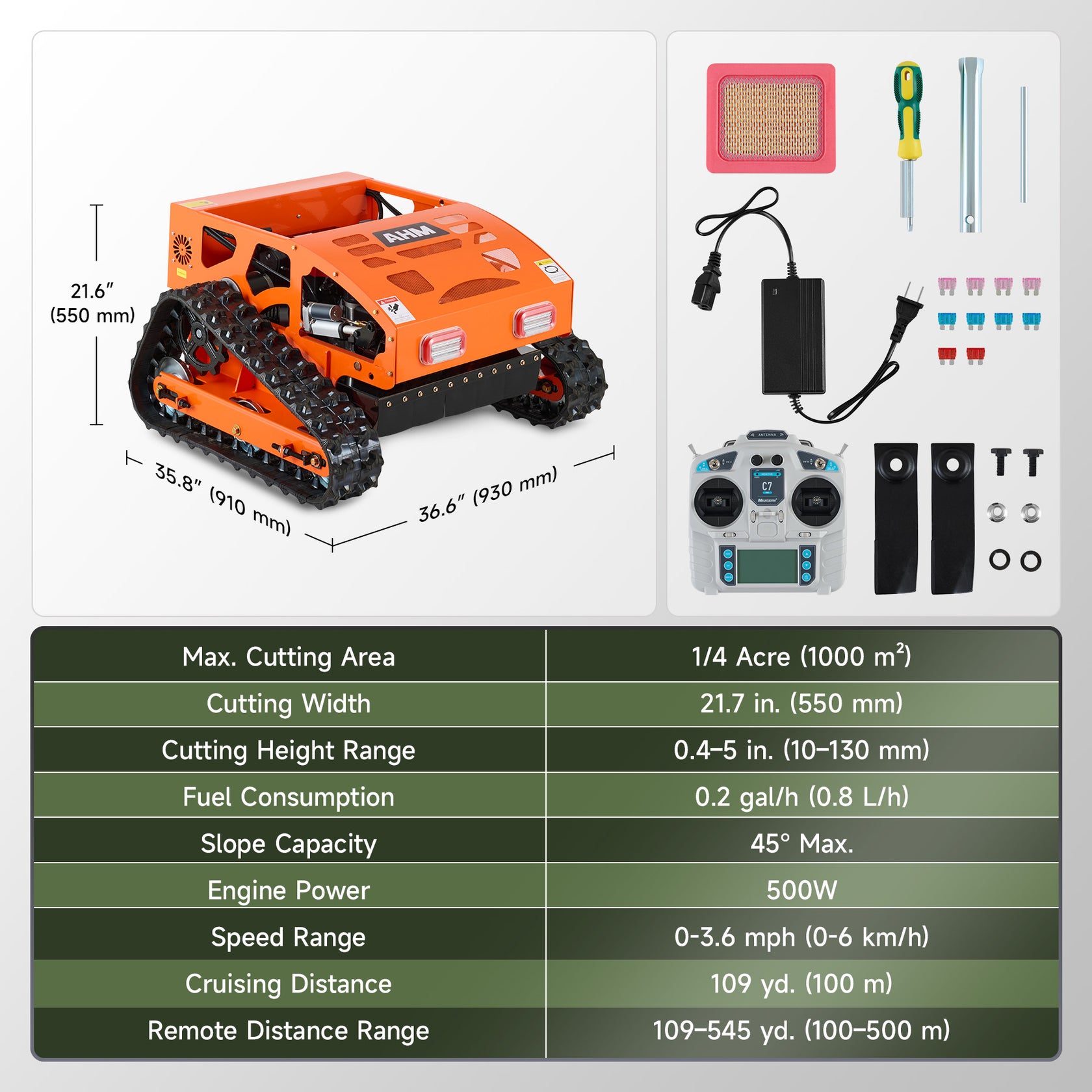21-inch Remote Control Lawn Mower with 45°Slope Climbing – AHM
